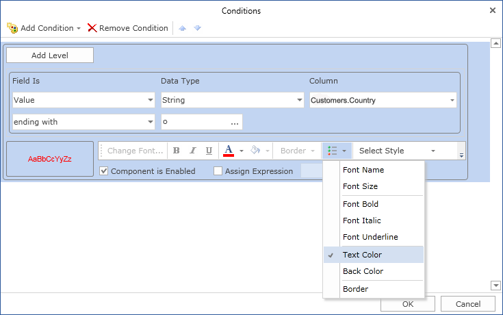 Report Internals Conditional Formatting Visual Styles Menu Text Color